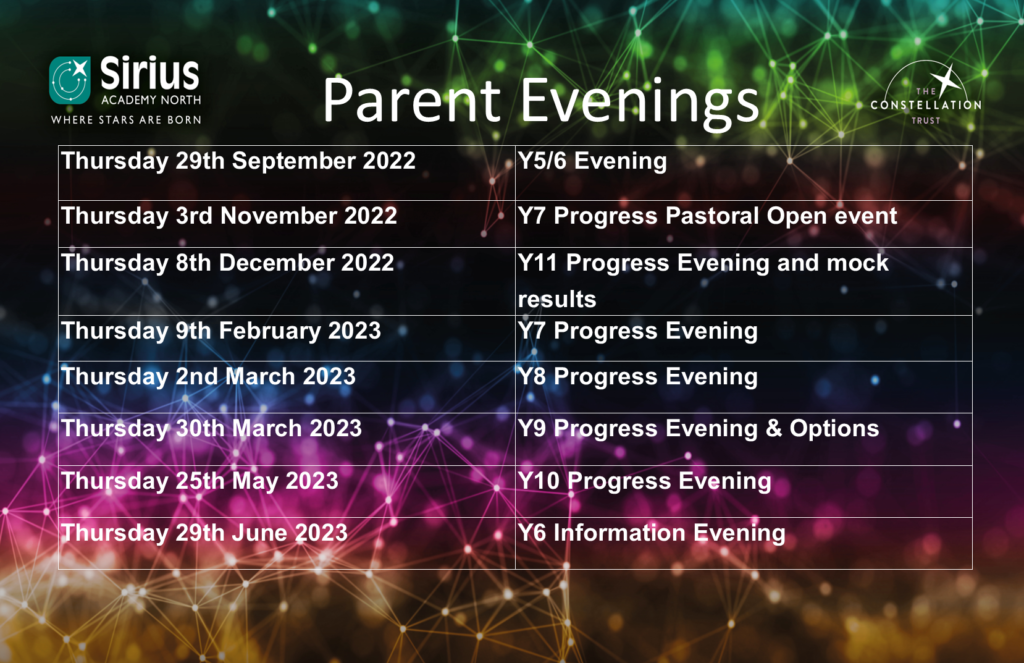 Parent Evenings – Sirius Academy North